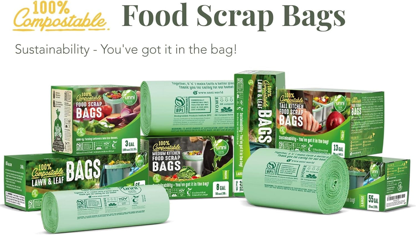 Compostable Liner Bags, 13 Gallon, 49.2 Liter, Heavy Duty 0.85 Mil, Ta ...