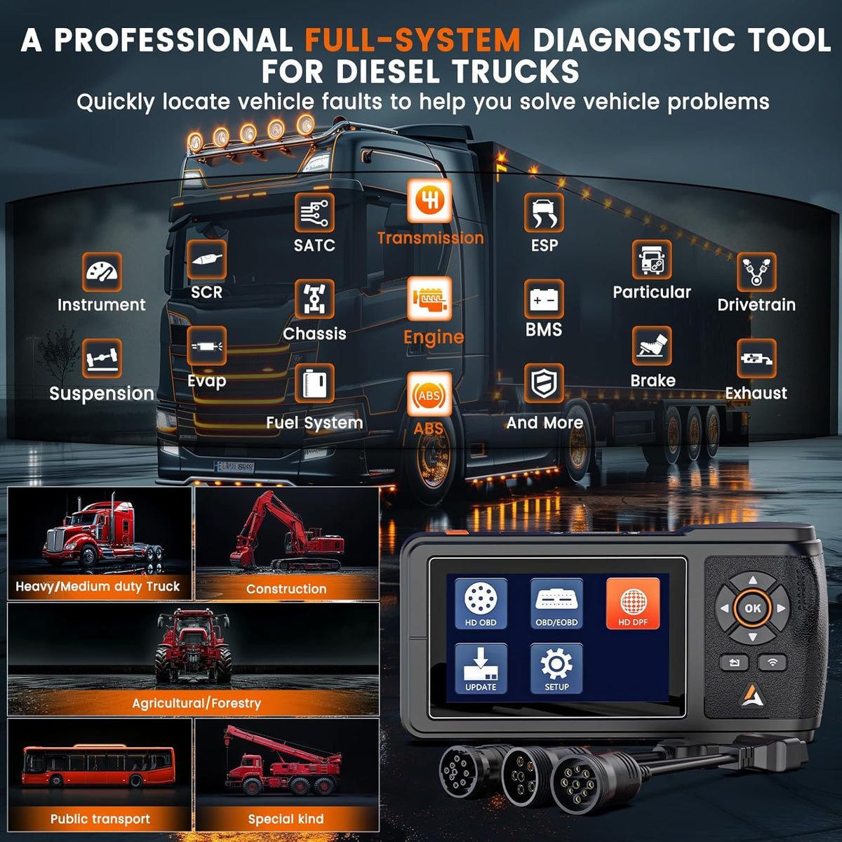 Heavy-Duty Truck Scanner for Cummins & Caterpillar, DPF Reset, Forced ...