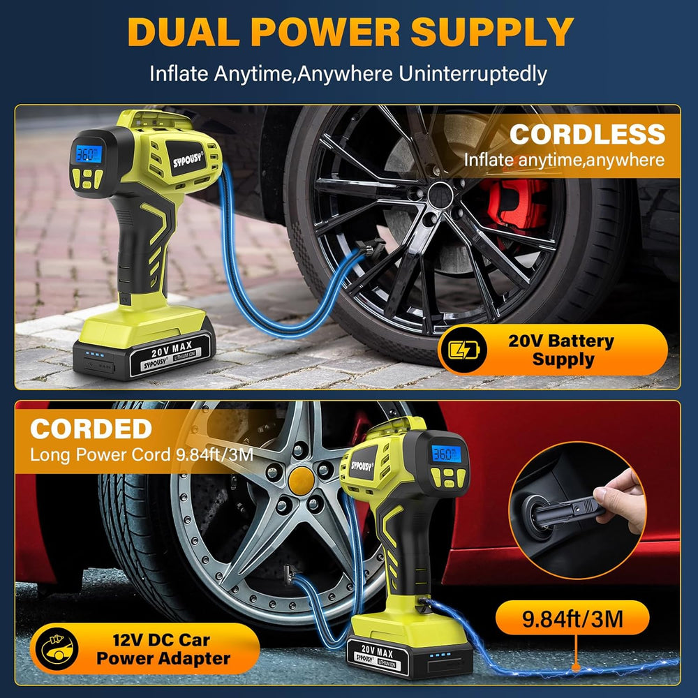 Cordless Tire Inflator – Portable 20V Air Pump with Dual Power Modes f ...
