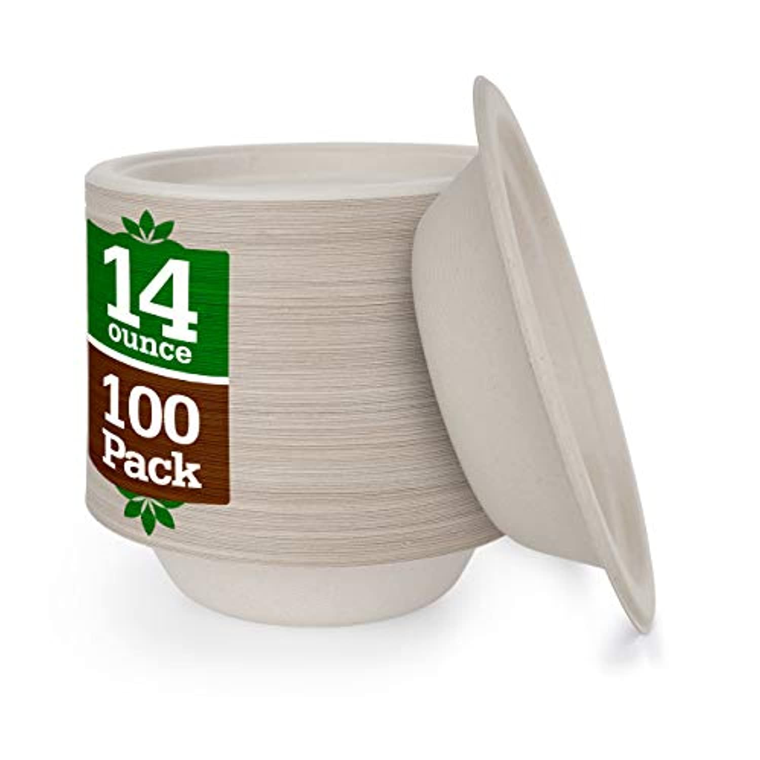 14 oz. Paper Plates Bowls 100-Pack Brown Compostable Disposable Biodeg ...
