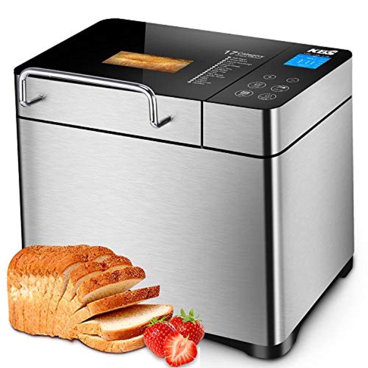 Stainless Steel Bread Machine, 2LB 17-in-1 Programmable XL Bread Maker ...