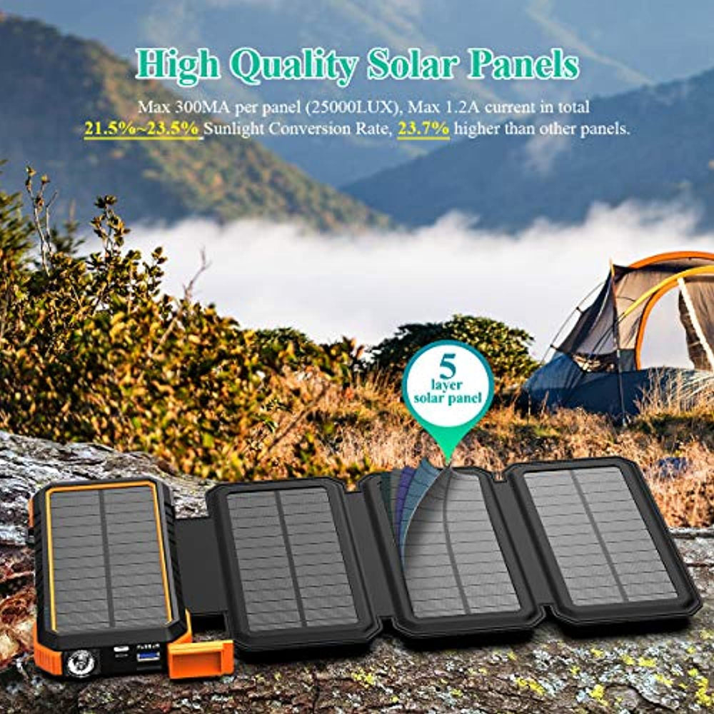 Solar Charger with Foldable Panels, 18W Fast Charging, 20,000mAh with ...
