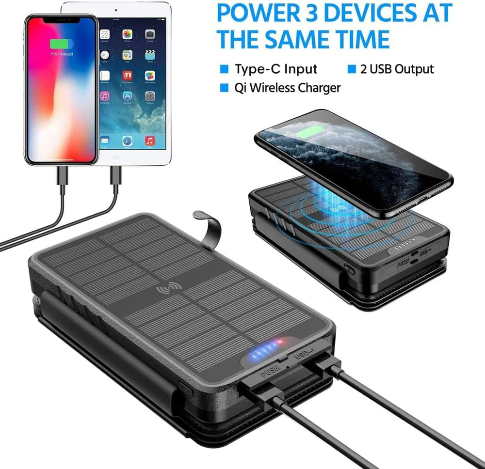 Solar Charger 38800mAh Solar Power Bank with Dual 3.1A Outputs 10W Qi ...