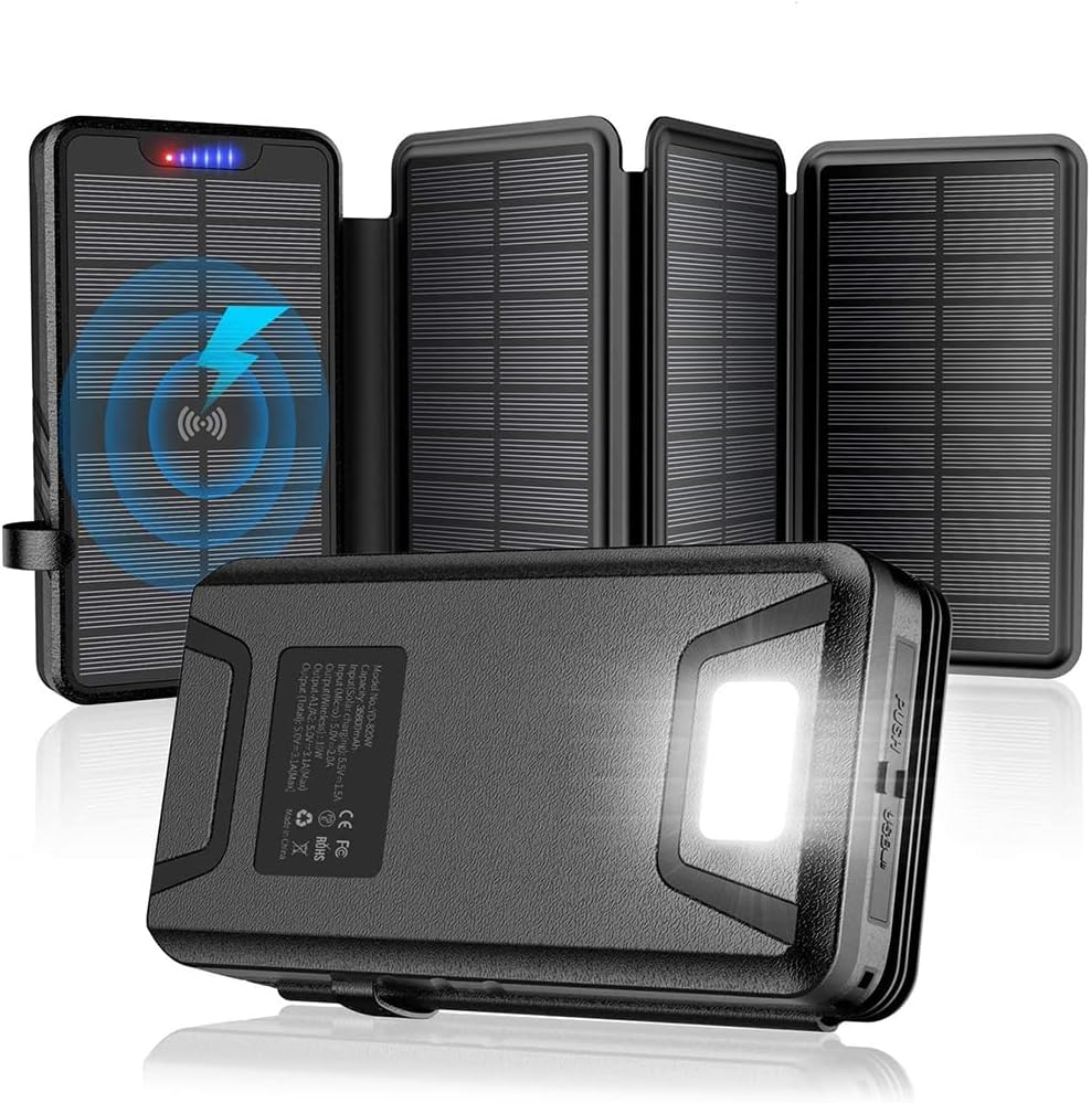 Solar Charger 38800mAh Solar Power Bank with Dual 3.1A Outputs 10W Qi ...