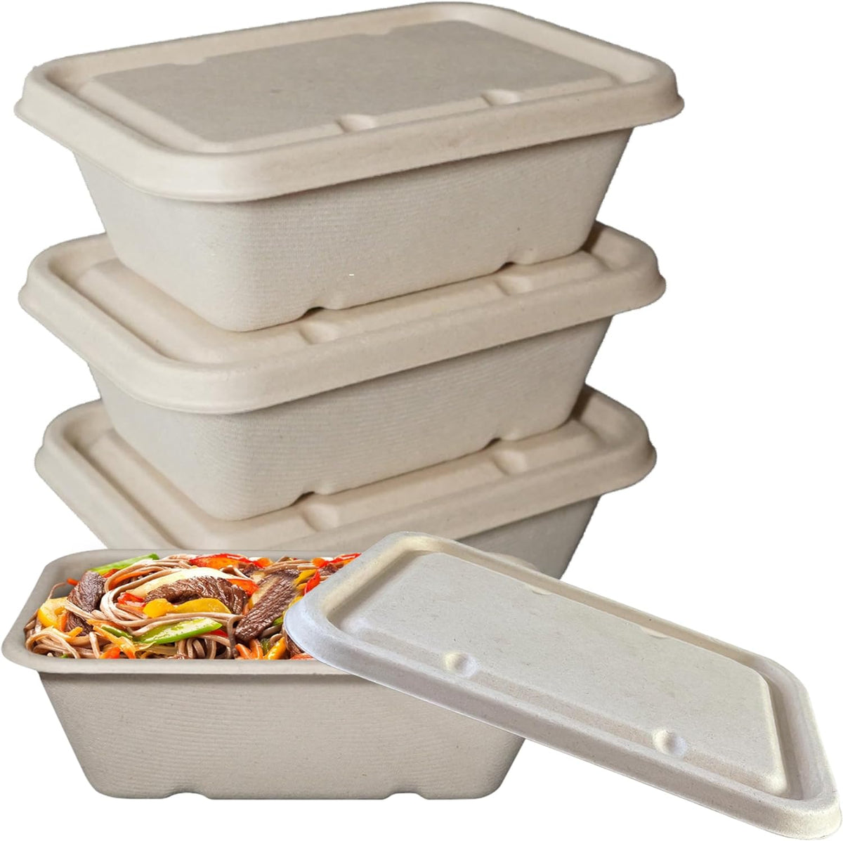 24oz Rectangular Food Container with Lids, Compostable Sugarcane Fiber ...