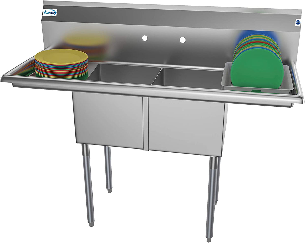Commercial Kitchen Prep & Utility Sink with Drainboard, 2 Compartment ...