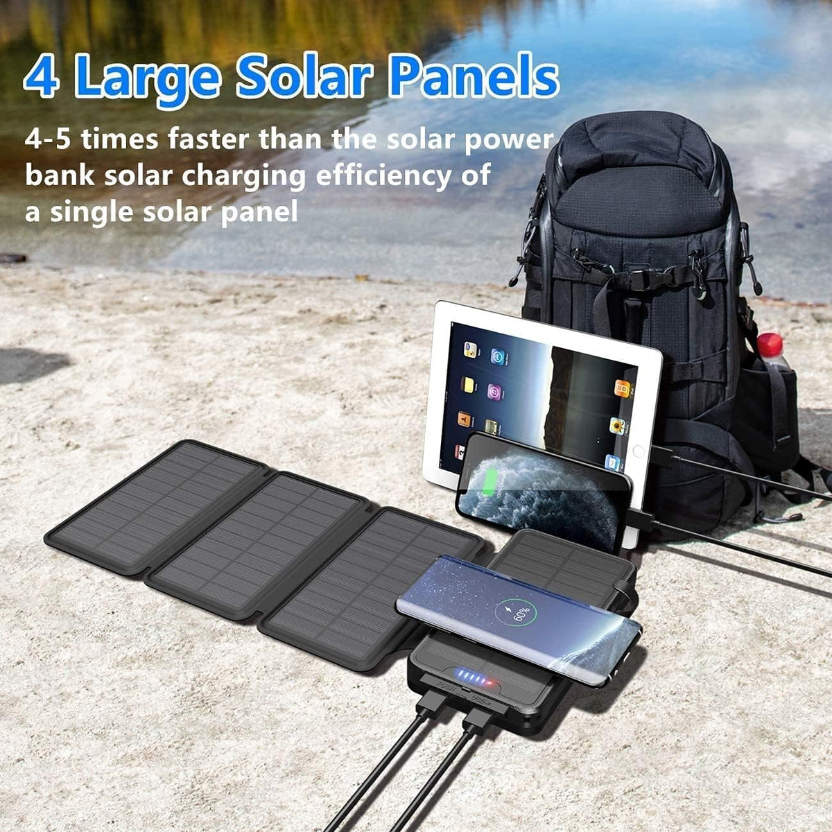 Solar Charger 38800mAh Solar Power Bank with Dual 3.1A Outputs 10W Qi ...
