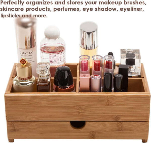 Bamboo Makeup Organizer - Cosmetic Skincare Storage Display Case for B ...