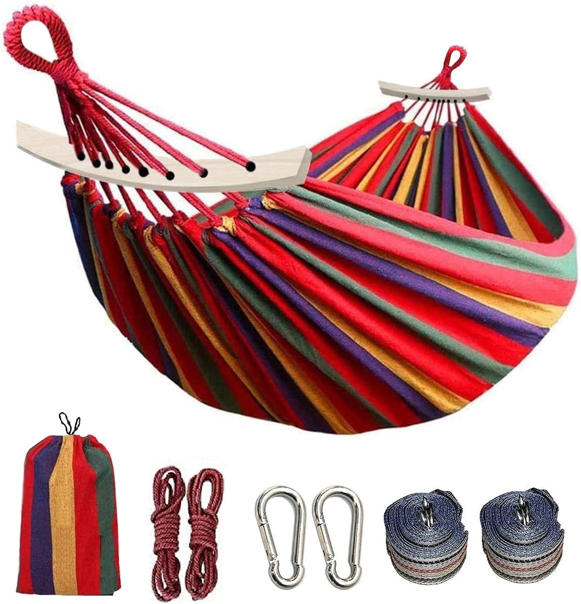 Double Hammock, 2 Person Cotton Canvas Hammock 450lbs with Carrying Bag ...