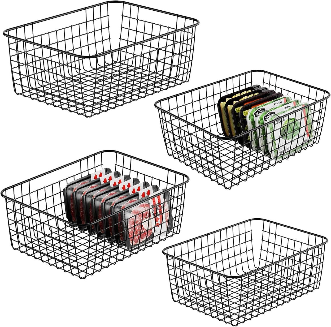 Wire Storage Baskets 4 Pack Large Metal Wire Baskets Pantry Organizati ...