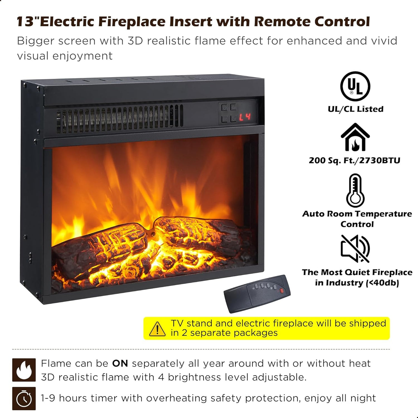 13'' Electric Fireplace Heater & Sliding Barn Doors, 46'' Console Tabl ...