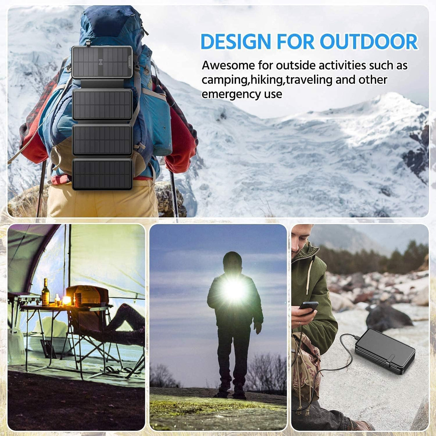 Solar Charger 38800mAh Solar Power Bank with Dual 3.1A Outputs 10W Qi ...