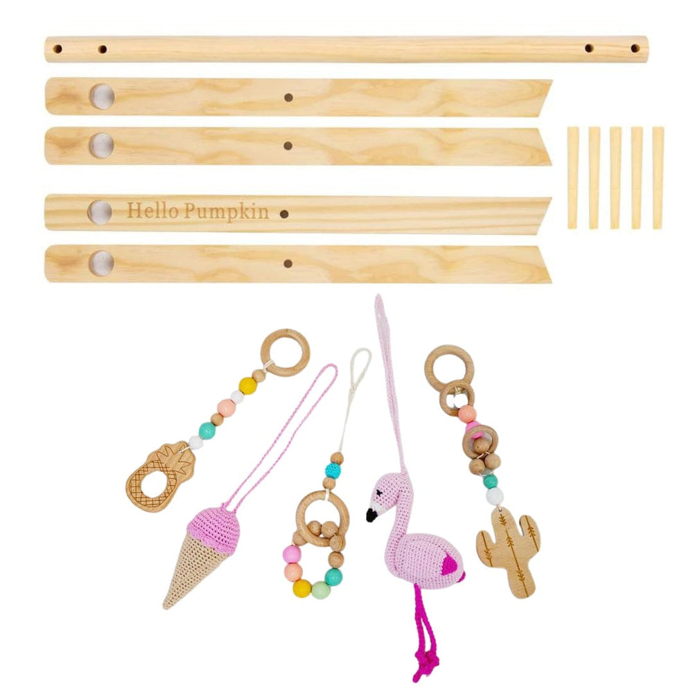 Handmade Wooden Baby Activity Center with 5 Hanging Toys: Eco-Friendly ...