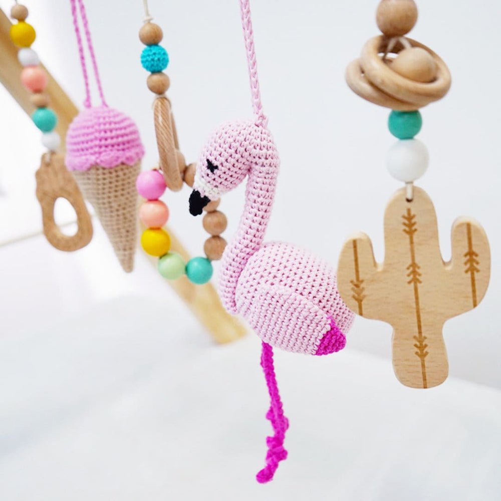 Handmade Wooden Baby Activity Center with 5 Hanging Toys: Eco-Friendly ...